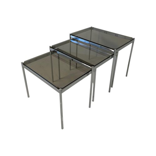 Mid-Century Italian 3-Chromed Metal & Glass Stackable Tray Tables ...