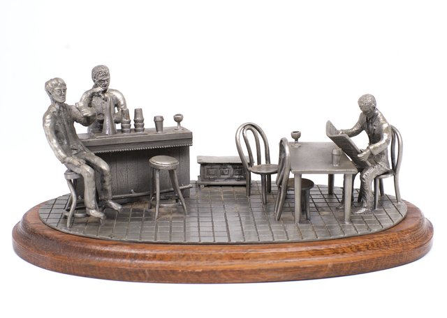 Vintage Pewter Bar Scene by Tin Etain Zinn Pewter, 1970s for sale at Pamono