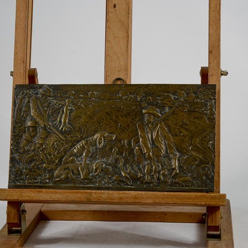 Vintage Metal Hunting Scene Plate for sale at Pamono