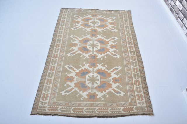 Vintage Tan Faded Oshak Rug for sale at Pamono