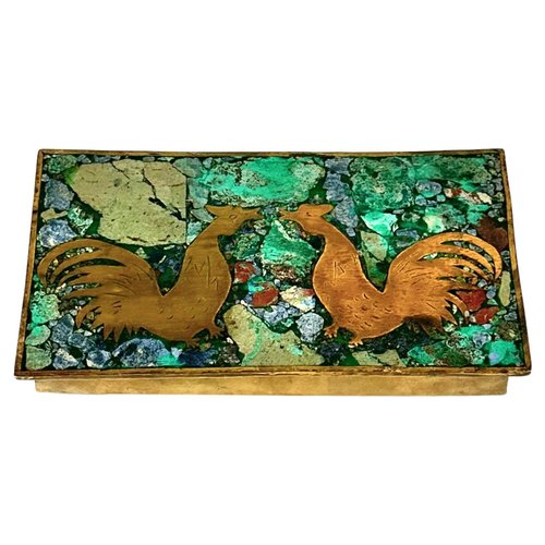 Mexican Cigar Box in Malachite and Wood, 1960s for sale at Pamono