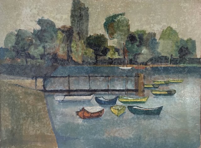 Paul Delapoterie, Barques et voilier à la Belotte, lac Léman Genève ...