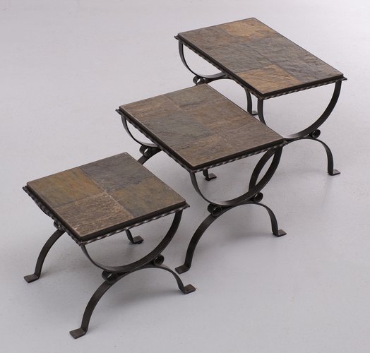 Slate Stone Brutalist Nesting Tables, 1970s, France, 1975, Set of 3 for ...