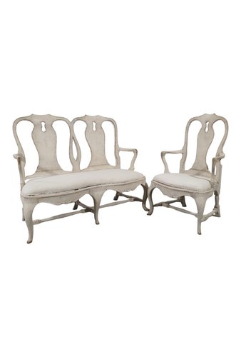 Antikes schwedisches Sofa & Sessel im Rokoko-Stil, 1890er, 2er Set bei Pamono kaufen