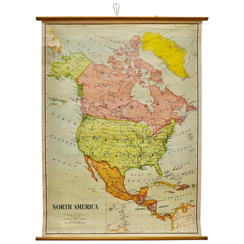 Large University Chart Political Map of North America by Bacon, 1920s ...