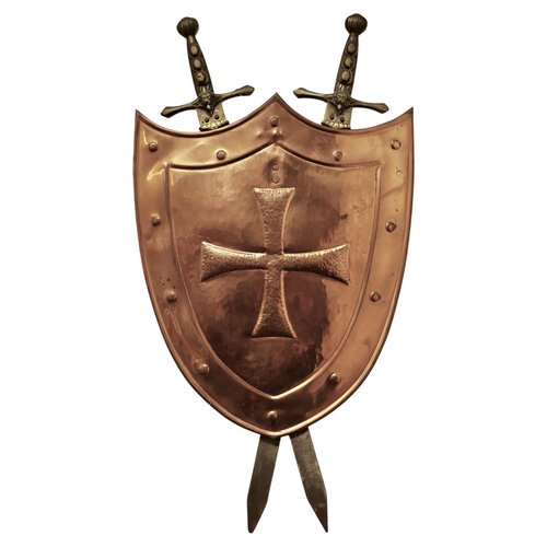 Arts and Crafts Wall Hanging Copper Shield with Cross Swords, 1880s for ...