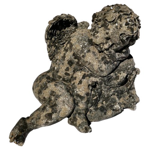French Stone Sleeping Putti Baby Cherub with Wings Statue, 1900s for ...