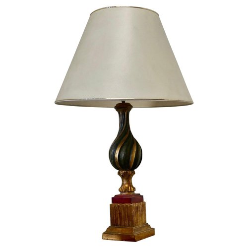 Bulbous Folk Art Painted Spanish Lamp, 1920s for sale at Pamono