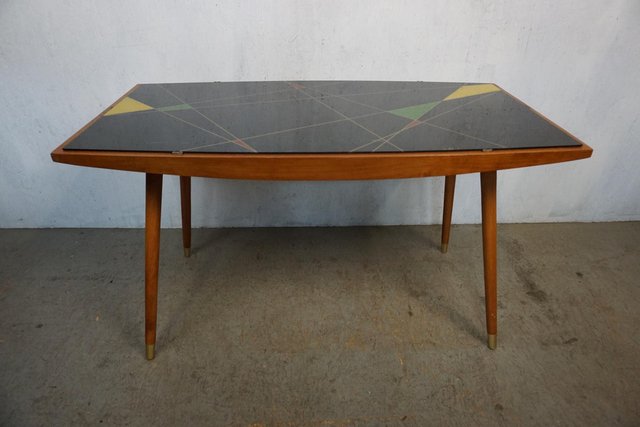 Mid-Century Coffee Table with Atomic Glass Top, 1950s for sale at Pamono