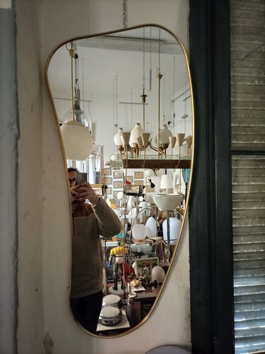 Mirror with Brass Frame in the Shape of a Banana for sale at Pamono