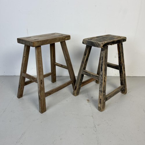 Rustikale Holzhocker, 2 . Set bei Pamono kaufen