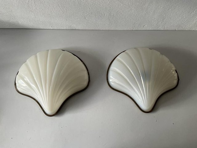 Large Italian Shell Shaped Sconces in White Acrylic Glass, 1950s, Set ...