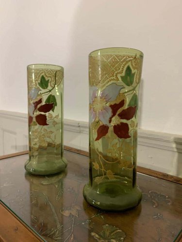 Legras Vases in Enameled Glass by Francois Theodore, 1900, Set of 2 for ...