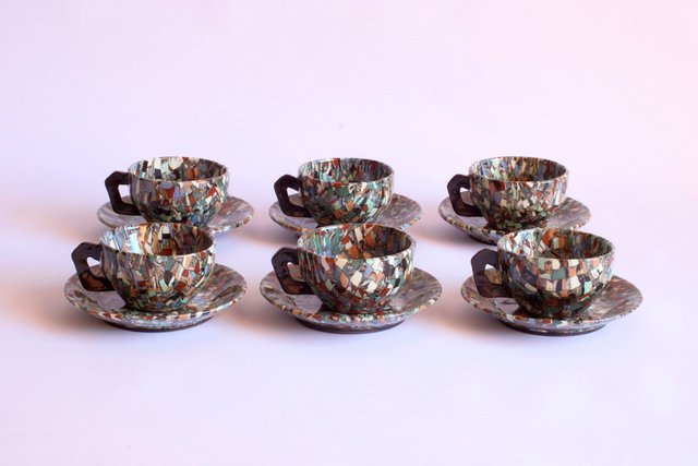 Neriage Mosaic Tea Set by Jean Gerbino for Vallauris 1930s, Set of 12 ...