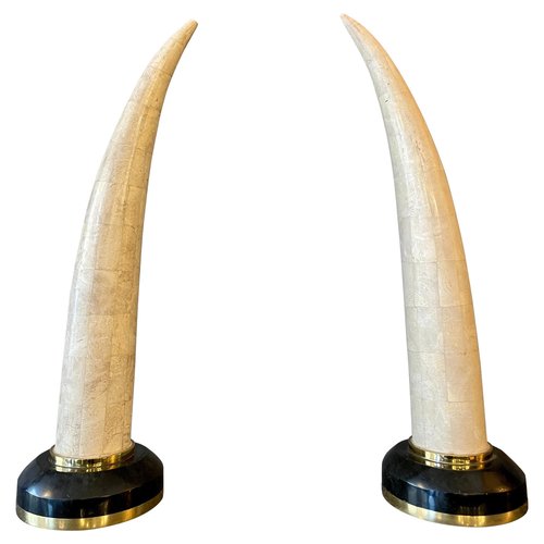 Tessellated Marble Faux Tusks, 1980s, Set of 2 for sale at Pamono