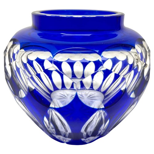 Cobalt Blue Crystal Vase from Val Saint Lambert, 1950s for sale at Pamono