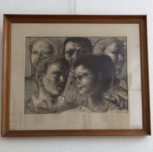 Hans Erni, Visages, Lithograph, Framed for sale at Pamono