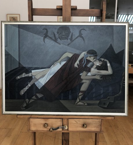 Emile-François Chambon, Antoine et Cléopatre, 1960, Oil on Cardboard ...