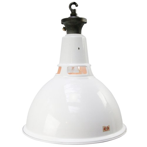 Weiße industrielle Vintage Emaille Hängelampe von Benjamin, UK bei ...