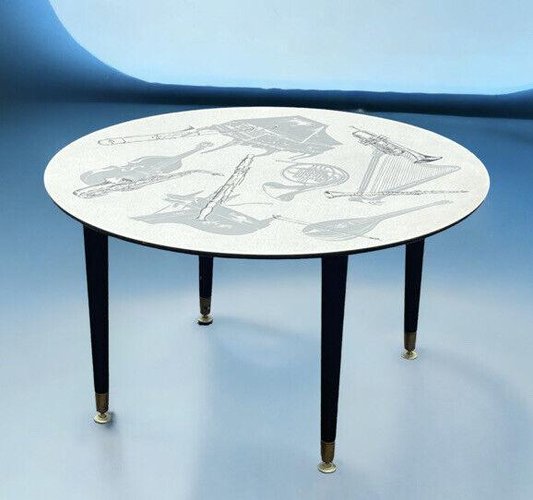 Vintage Coffee Table with Musical Instruments Engravings, 1960s for ...