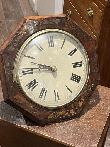 Victorian Dial Clock in Brass Inlaid Case, Convex Glass for sale at Pamono