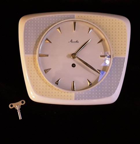 Mid-Century German Machanical Wall Club Clock in Cream-Colored Ceramic ...