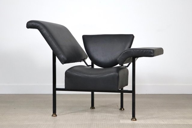 Groeten Uit Holland Sessel aus schwarzem Leder von Rob Eckhardt für Pastoe, 1980er bei Pamono kaufen