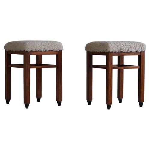 Dänische Art Deco Hocker aus Lammwolle, 1940er, 2er Set bei Pamono kaufen