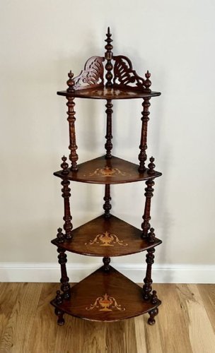 Victorian Inlaid Figured Walnut Corner Whatnot, 1860s for sale at Pamono