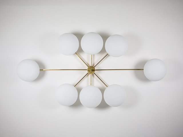 Stella Evening Ral Colored Ceiling Lamp in Brass and Opaline Glass by ...