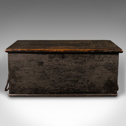 Large Antique Ships Chest, English, Ebonised Pine, Workmans Trunk ...