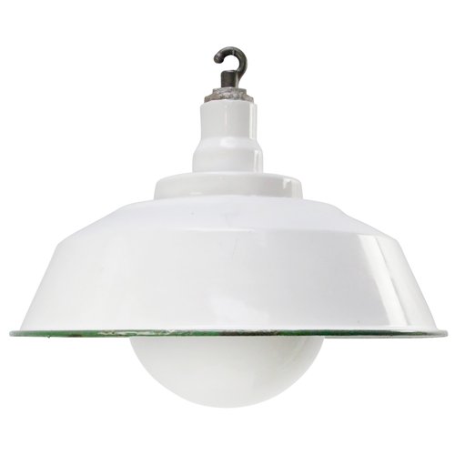 Industrielle Vintage Fabrik Hängelampe aus Emaille & Opalglas von ...
