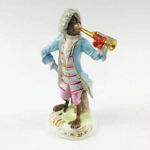 Porcelain Monkey Band Trumpet Player Figurine from Scheibe-Alsbach ...