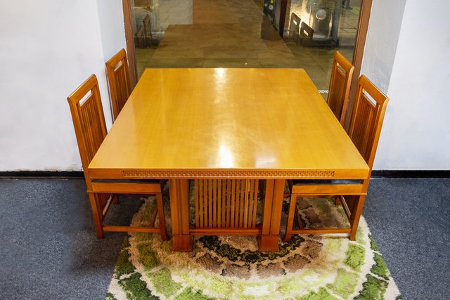 Table 615 Husser and Chairs 614 Coonley 2 by Frank Lloyd Wright for ...