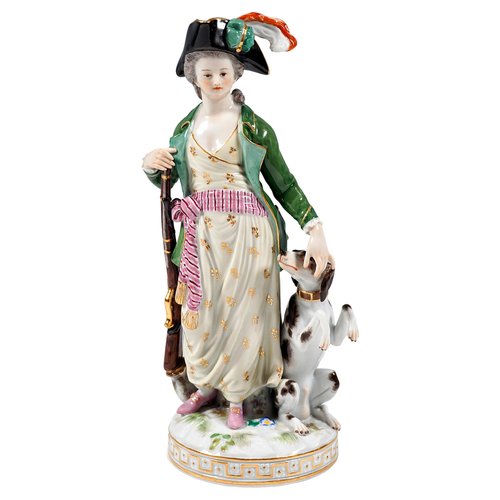Meissen Rococo Maid with Dog Figure by Johann Carl Schoenheit, 1880s ...