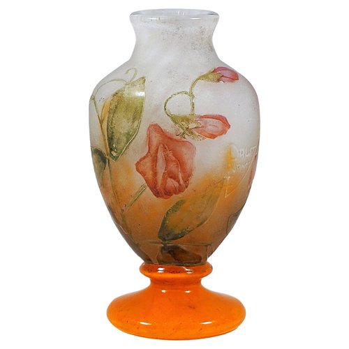 Jugendstil Cameo Glasvase mit Sweet Pea Dekor von Daum Nancy ...