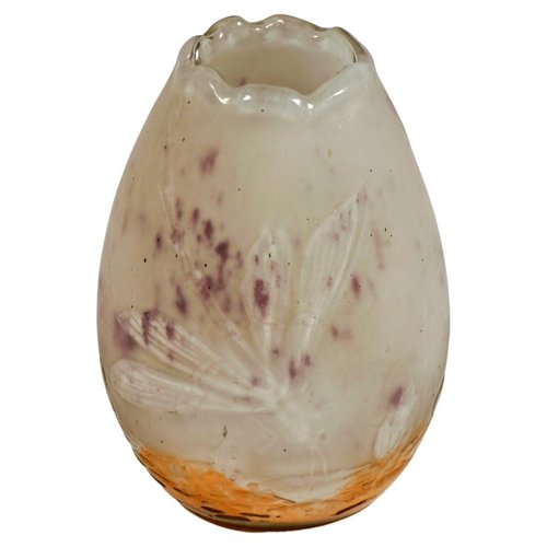 Art Nouveau Cameo Egg-Shaped Vase with Dragonfly Decor from Daum Nancy ...