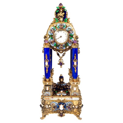 Viennese Silver Clock with Musical Movement, 1880 for sale at Pamono