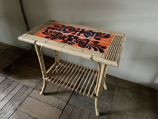 Small Tiled Bamboo Table for sale at Pamono