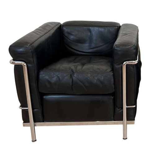 Black Leather LC2 Petit Confort Club Chair with Chromed Frame by Le ...