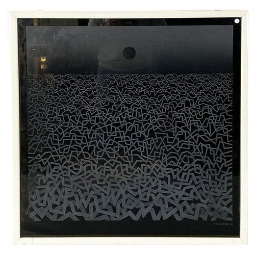 Obra de arte italiana moderna en blanco y negro sobre vidrio atribuida ...