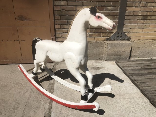 Large Wooden Rocking Horse, 1890s for sale at Pamono