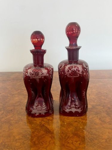 Victorian Ruby Glass Decanters, 1880s, Set of 2 for sale at Pamono