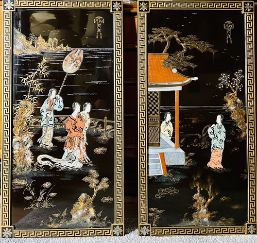 Chinese Lacquered Panels by P. Bingheng, 1955, Set of 2 for sale at Pamono