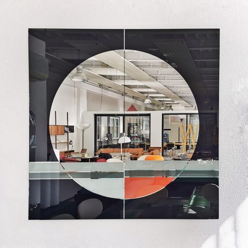 Large Square Mirror in Multicolored Screen Printing by Eugenio Carmi ...