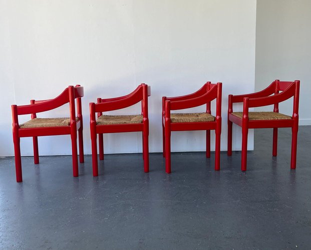 Red Glossy Carimate Carver Chair by Vico Magistretti for sale at Pamono