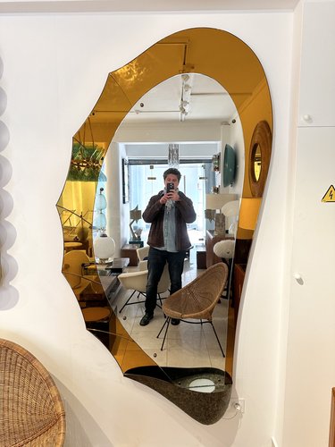 Large Italian Amber Glass Lightning Mirror attributed to Cristal Art ...