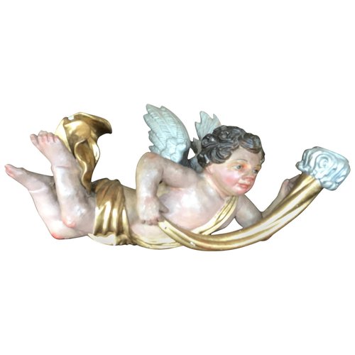 17th Century Baroque Wooden Polychrome Angel, 1675 for sale at Pamono