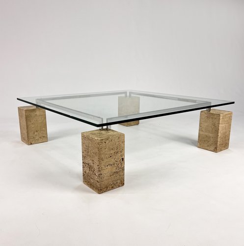 Glass and Travertine Coffee Table by Piero De Longhi for Catalan Italia ...
