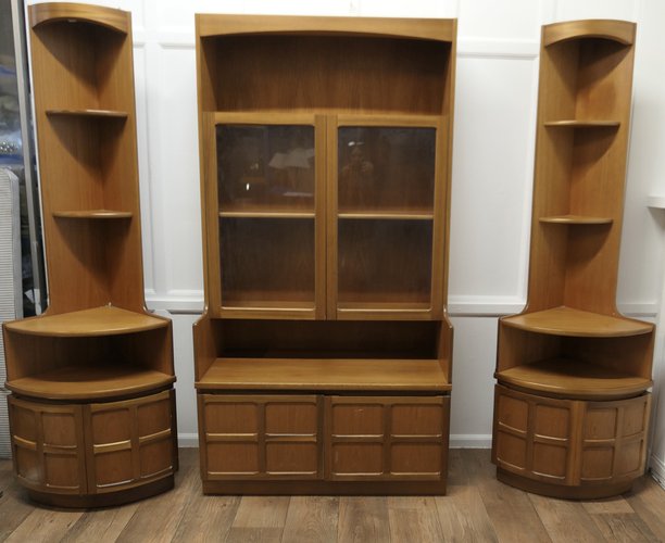 Teak Wall Unit by Nathan Furniture with 2 Corner & 1 Main Unit, 1980s ...